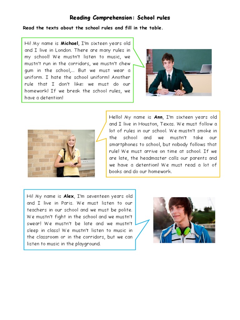 School Rules - Reading Comprehension | PDF