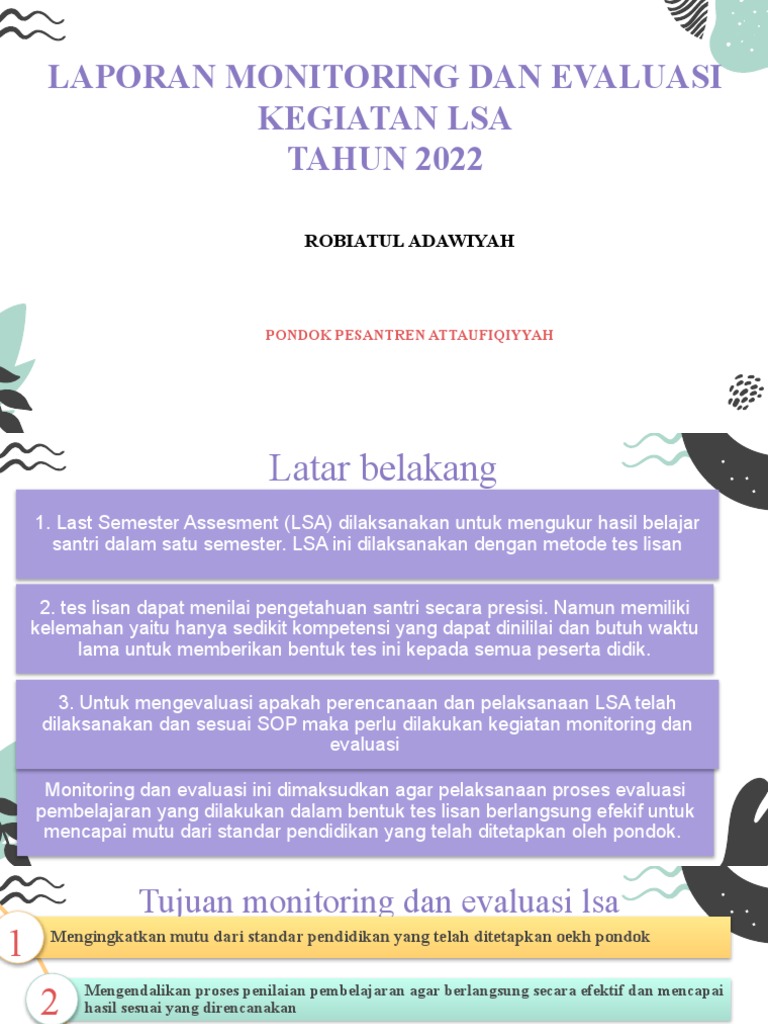 Laporan Monitoring Dan Evaluasi Kegiatan Lsa TAHUN 2022: Robiatul Adawiyah | PDF