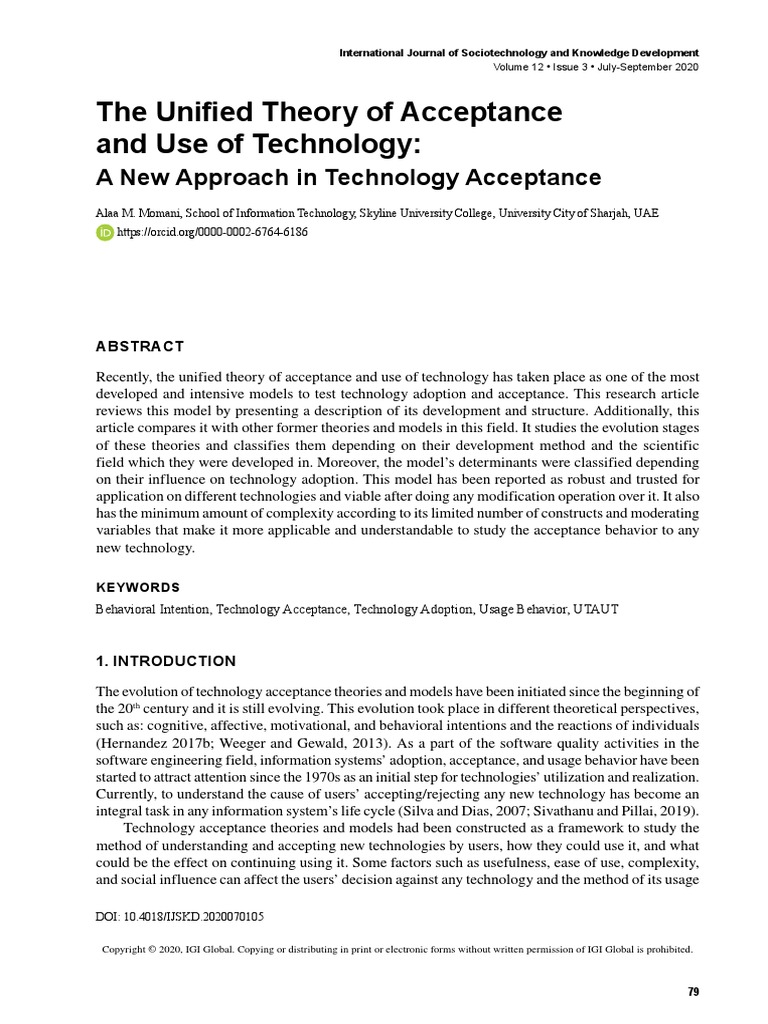 The Unified Theory of Acceptance and Use of Technology | PDF | Attitude (Psychology ...