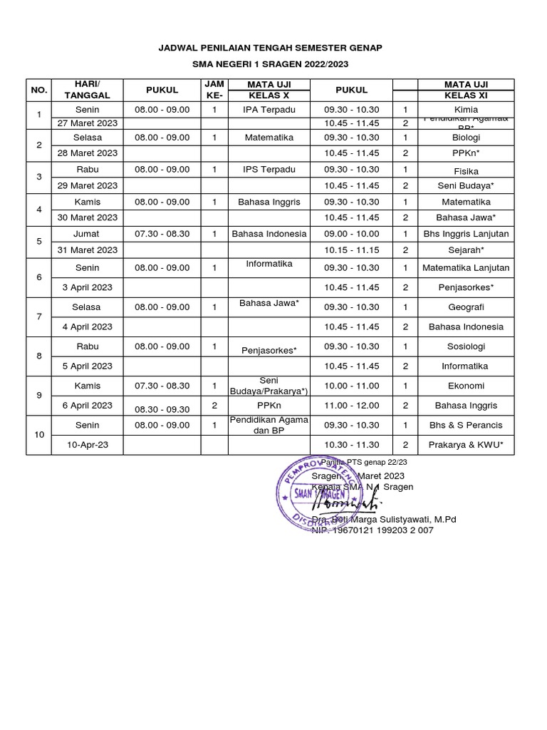 Jadwal PTS Genap | PDF
