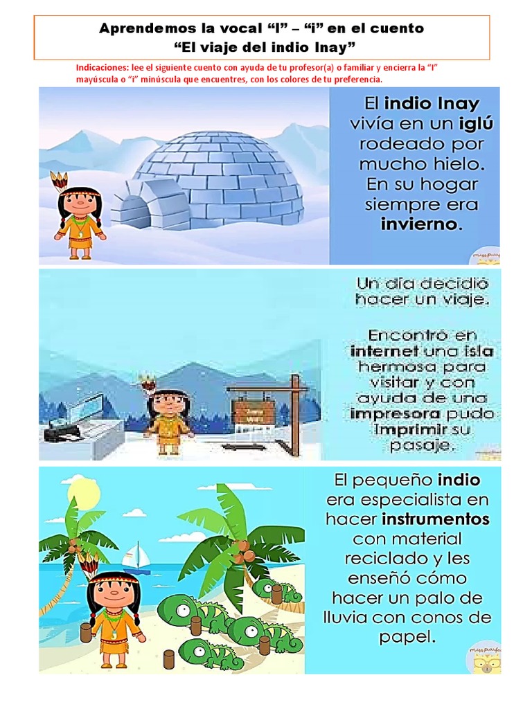 CUENTO EL VIAJE DEL INDIO INAY-vocal I - Primer Grado | PDF