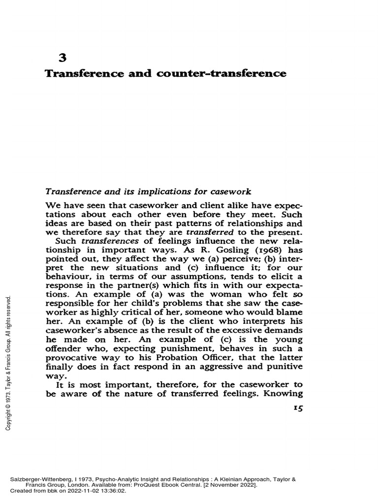 Transference and Counter-Transference | PDF | Psychoanalysis | Feeling
