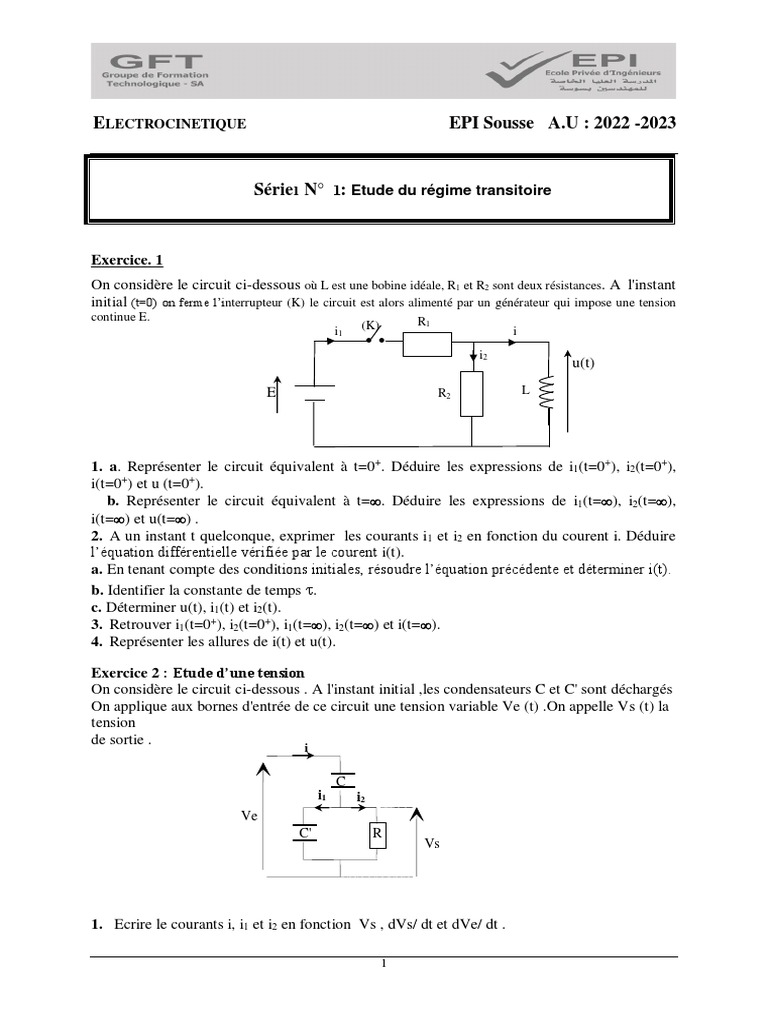 Étude du régime transitoire en électrocinetique | PDF | Condensateur ...