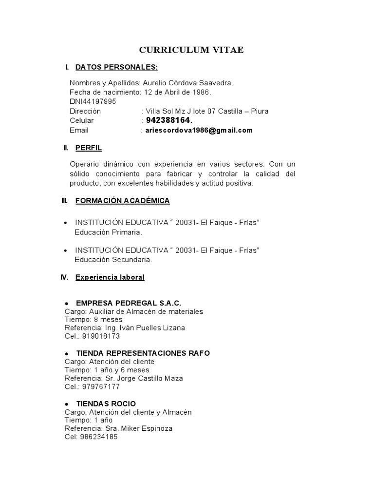 Curriculum Vitae: I. Datos Personales | PDF