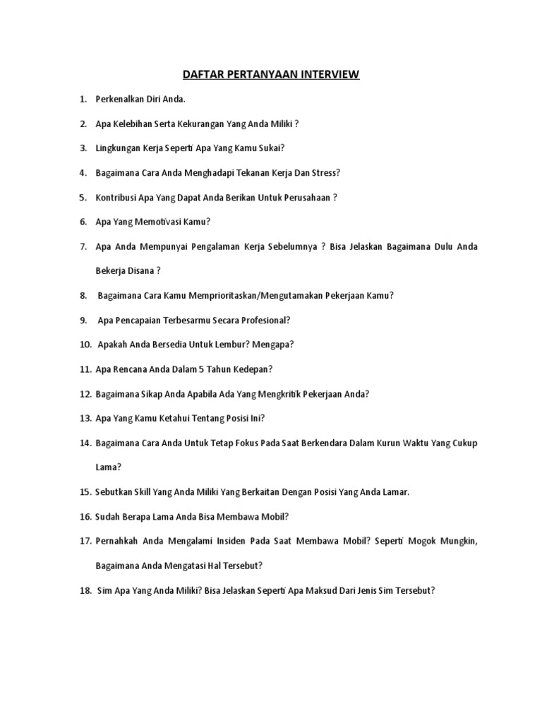 DAFTAR PERTANYAAN INTERVIEW | PDF