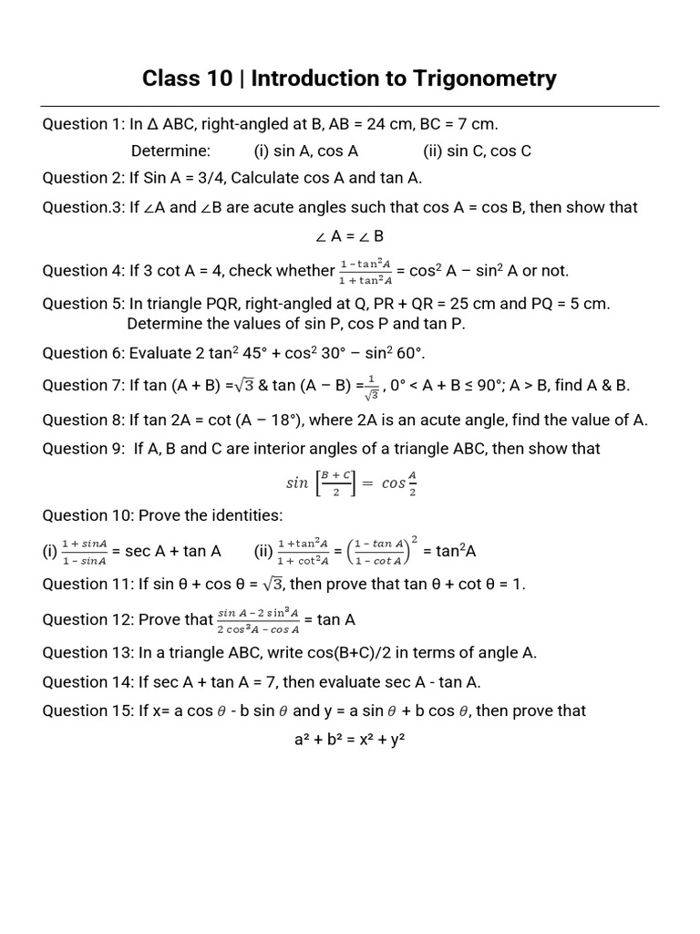 Class 10 Trigonometry Test 2023 | PDF | Teaching Methods & Materials