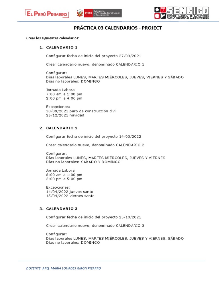 Práctica 03 Calendarios - Project: Crear Los Siguientes Calendarios | PDF