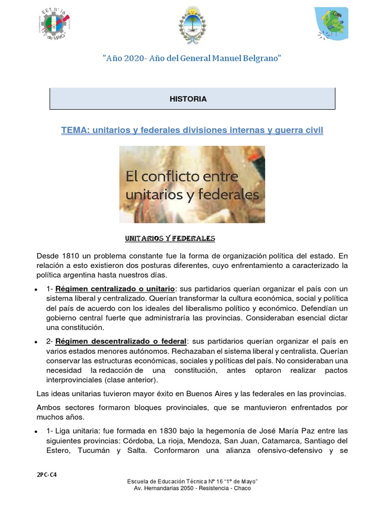 Conflicto Unitarios y Federales en Argentina | PDF | Buenos Aires ...