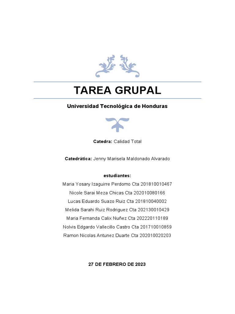Tarea Grupal Calidad | PDF | Calidad (comercial) | Gestión de la calidad
