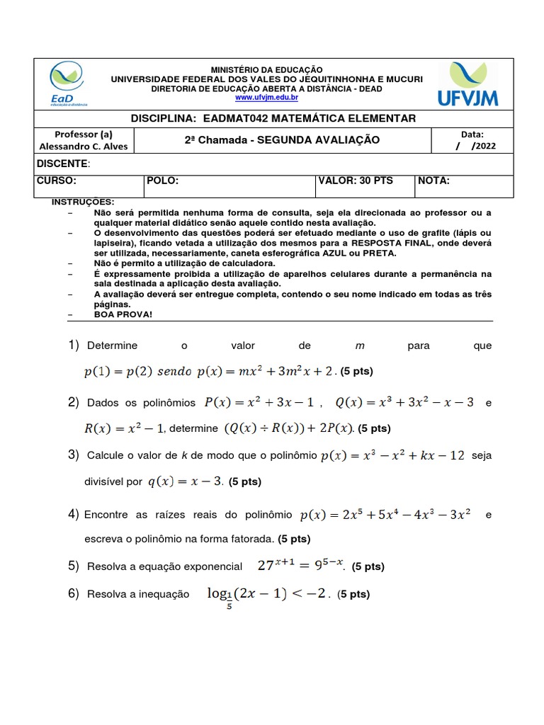Prova de Matemática - Nota 10 | PDF