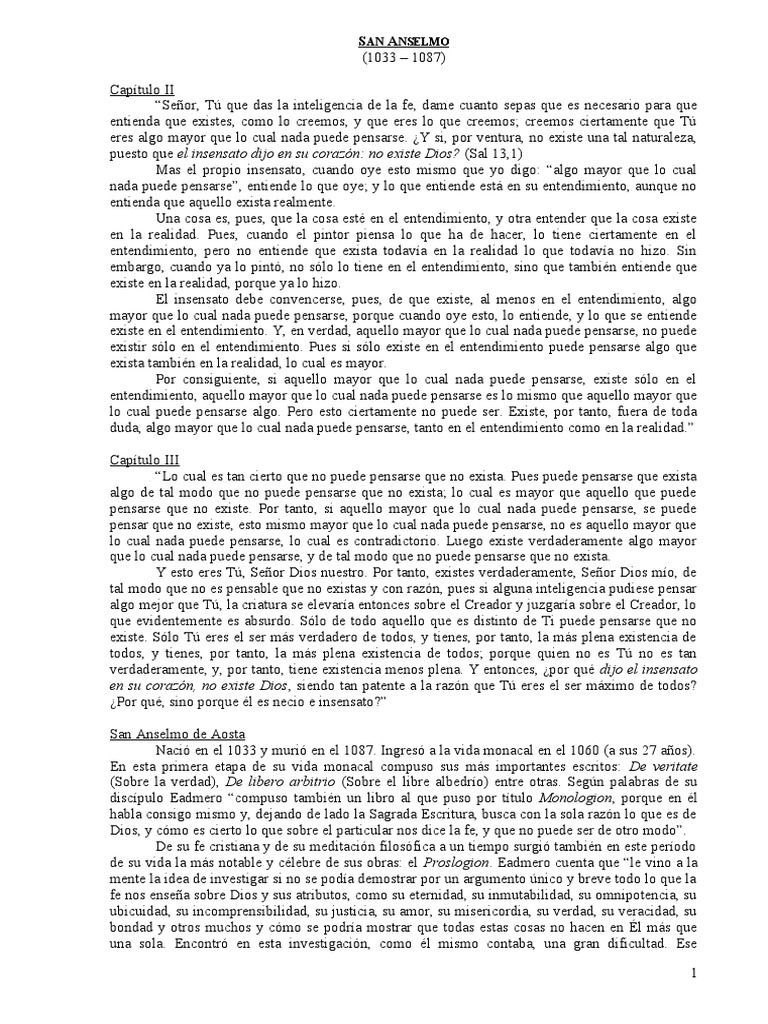 San Anselmo - Proslogion | PDF | Existencia | Dios
