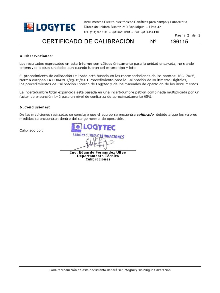CERTIFICADO DE CALIBRACION MEGHOMETRO - Prasek | PDF | Calibración ...