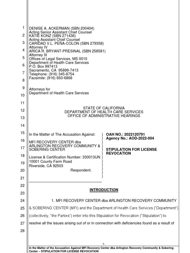 California Department of Health Care Services Stipulation Regarding ...
