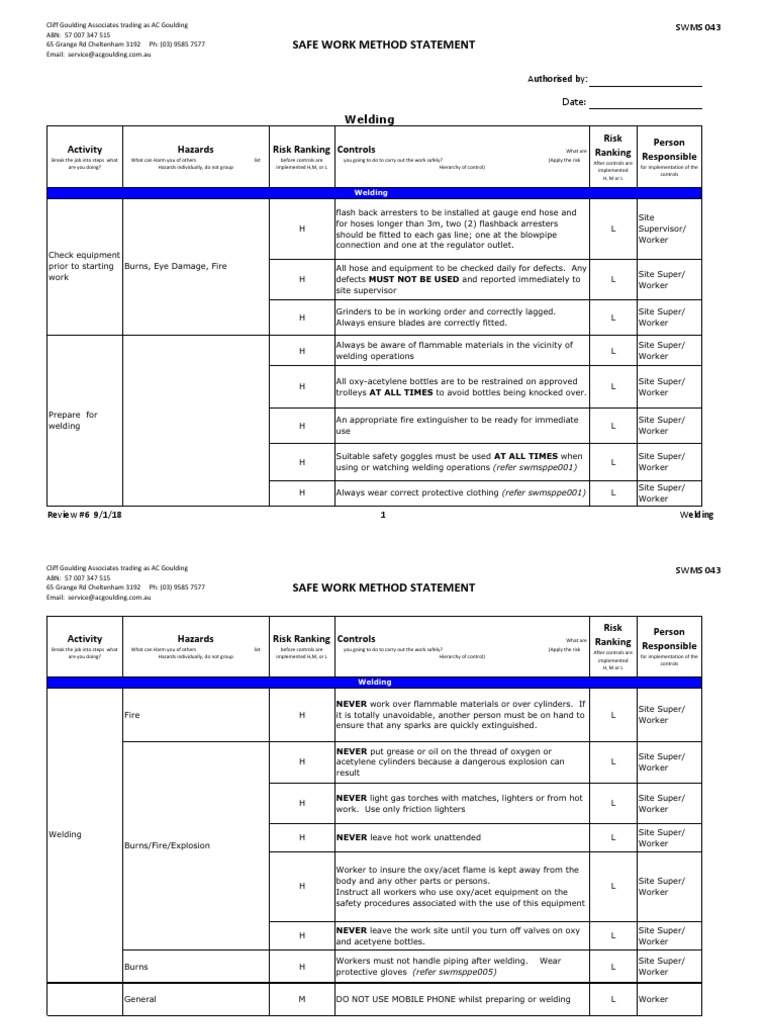 SWMS 043 Welding | PDF | Welding | Construction