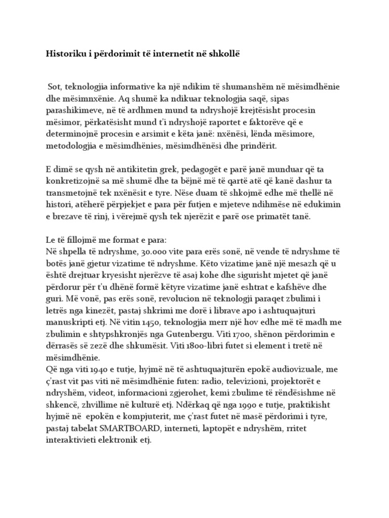 Historiku I Përdorimit Të Internetit Në Shkollë - Docxnnn | PDF