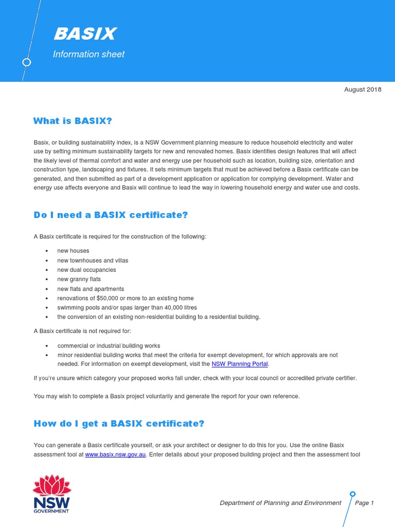 NSW BASIX Information Sheet English August 2018 For Translation | PDF | Water | Efficient Energy Use