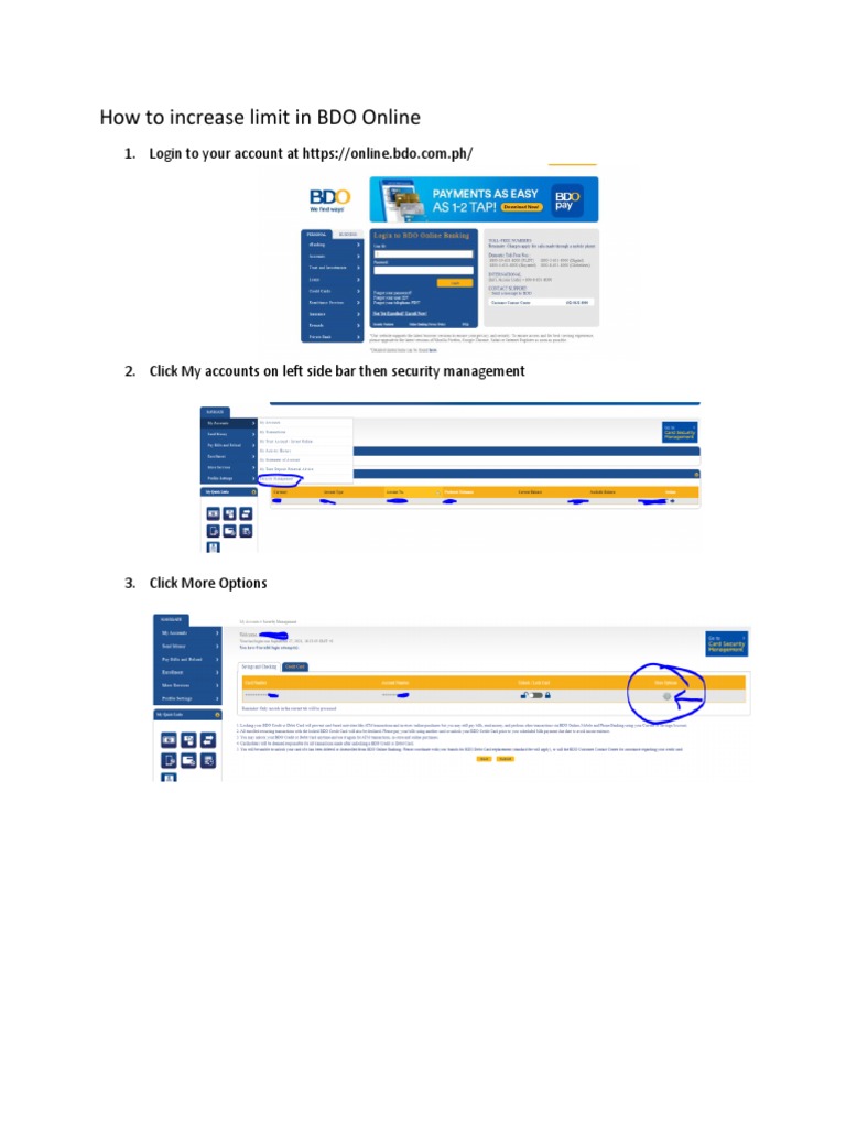 How To Increase Limit in BDO Online | PDF