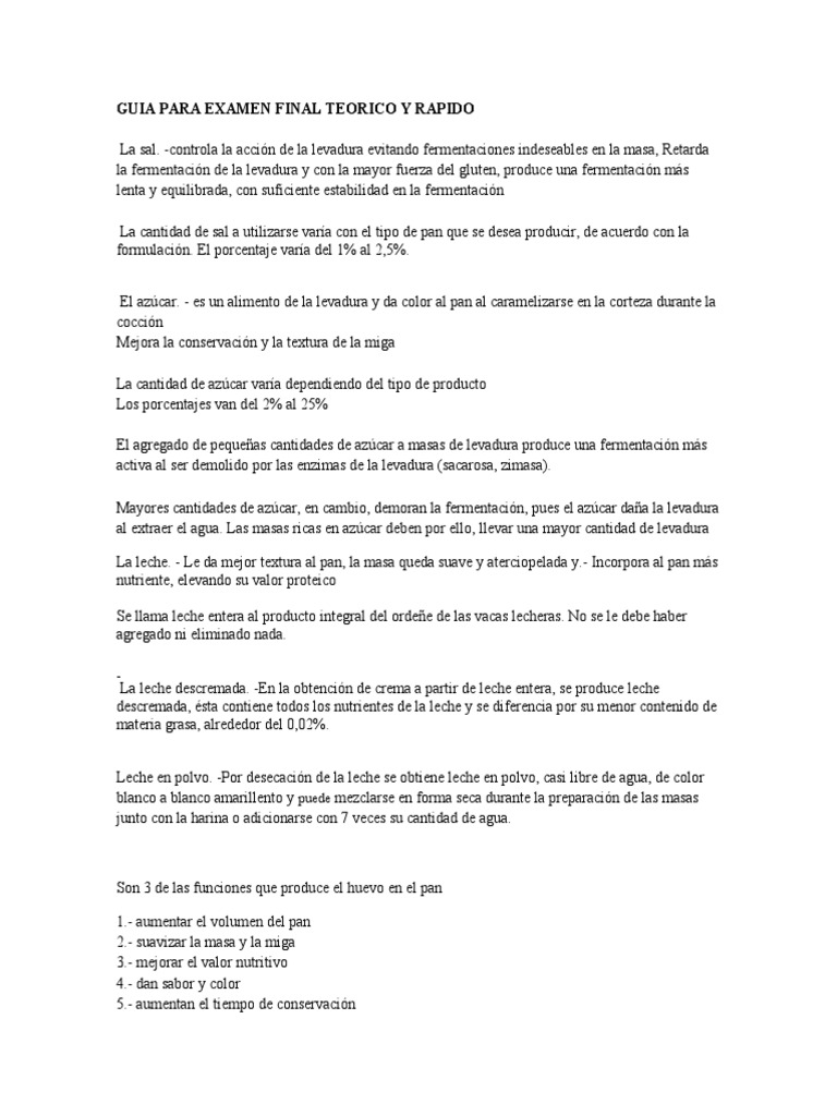 Guia Examen Final Pan. 1 2023 | PDF | Panes | Leche