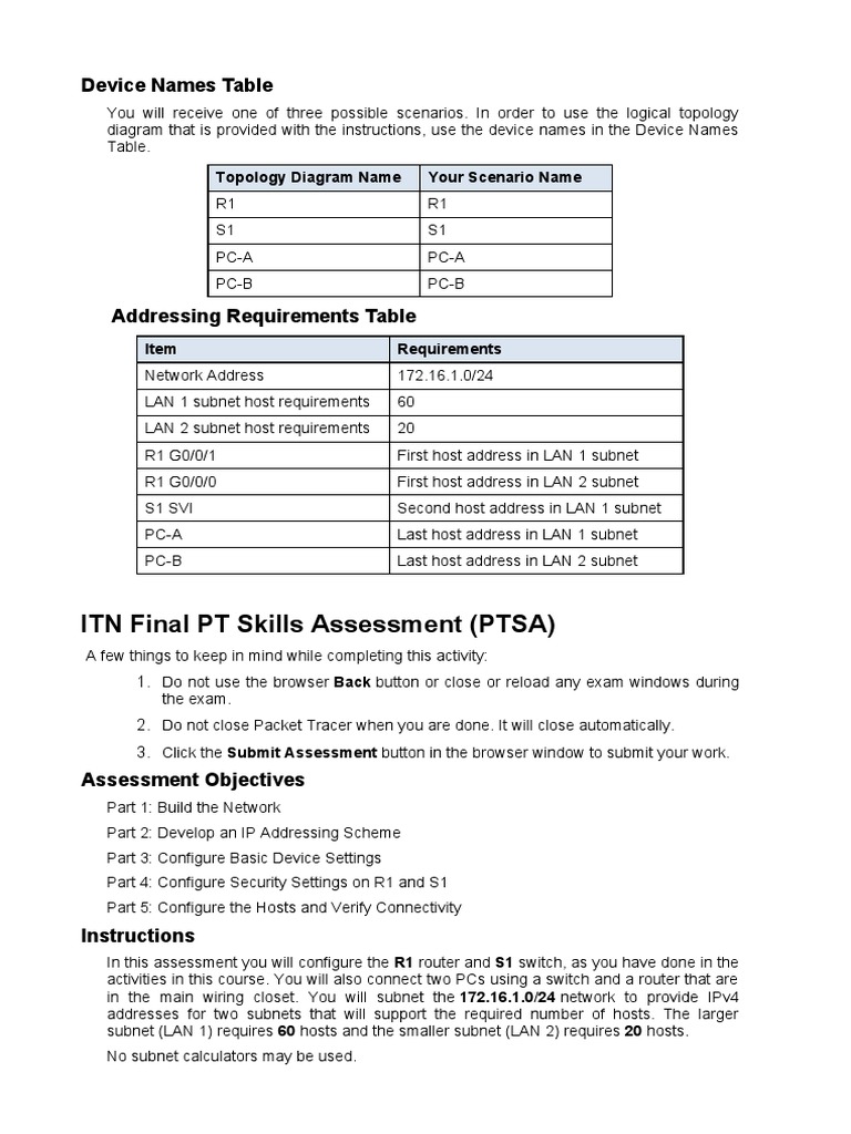 Examen TP Cisco Final Device Names Table | PDF | Computer Network | Ip ...