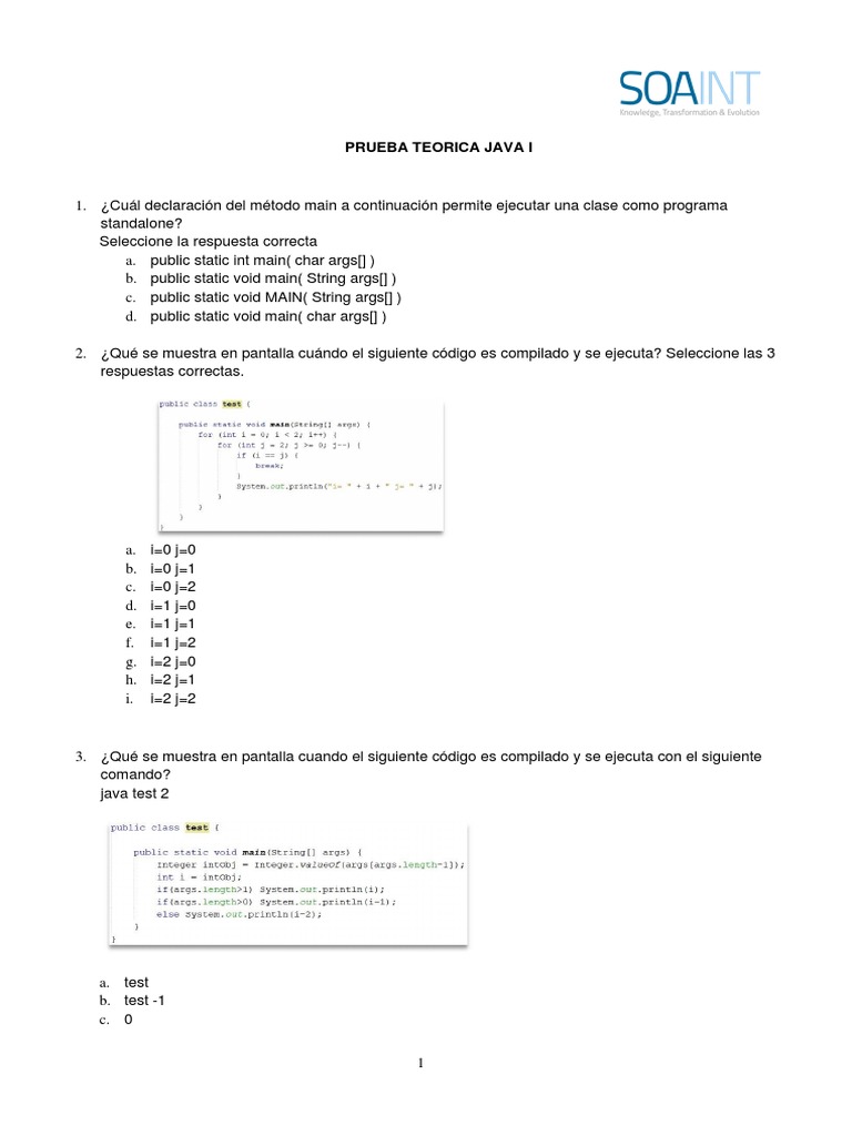 Prueba Teórica Java: Preguntas y Respuestas | PDF | Java (lenguaje de programación) | Herencia ...