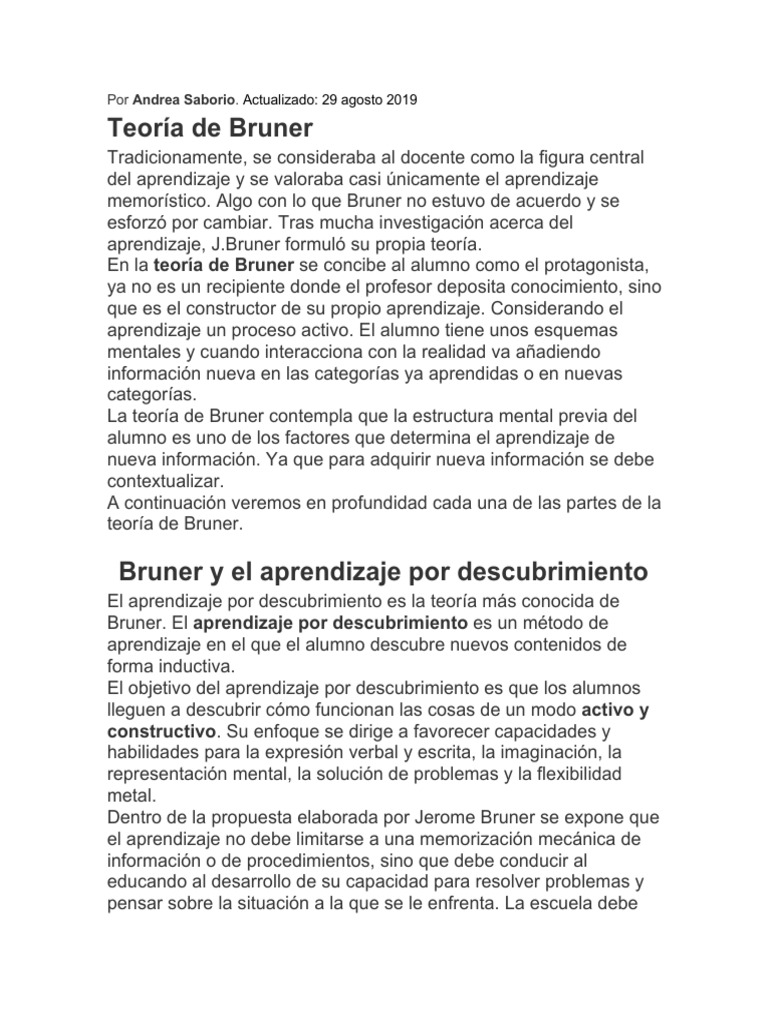 Teoría de Aprendizaje de Bruner | PDF | Aprendizaje | Conocimiento