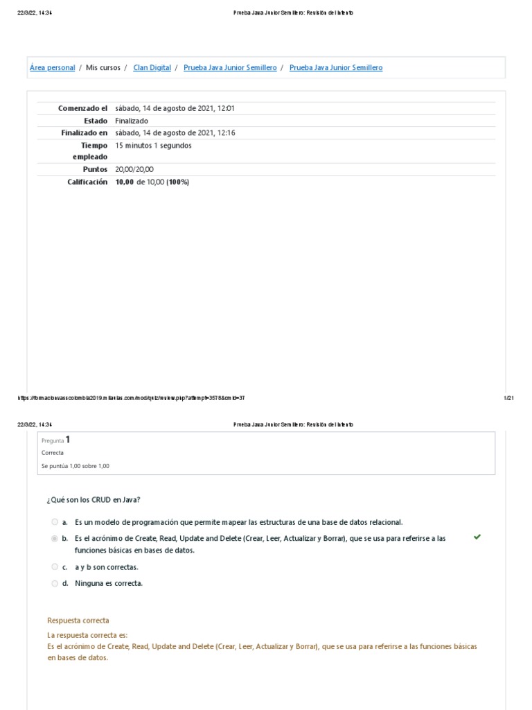 Prueba Java Junior Semillero - Revisión Del Intento | PDF | Java (lenguaje de programación ...