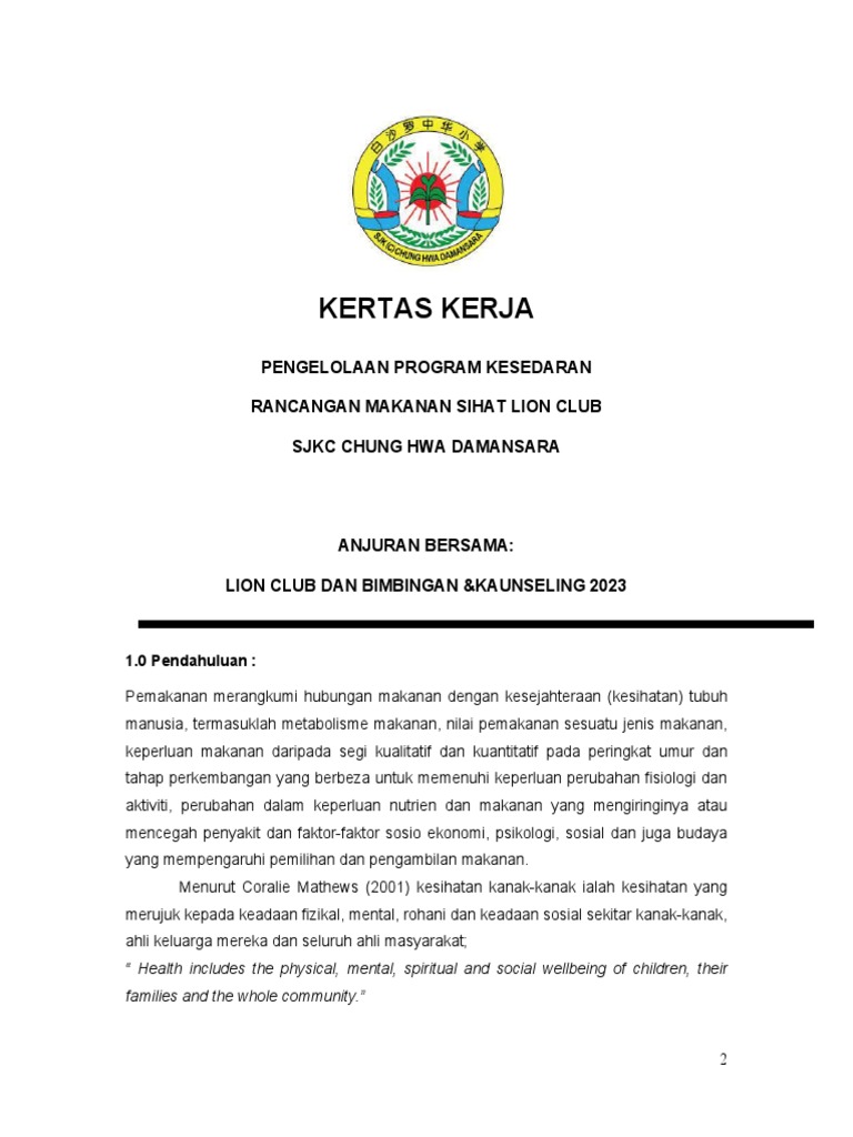 Contoh Kertas Kerja Program Kesedaran RMT | PDF