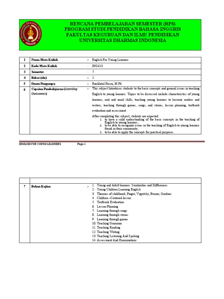 RPS English For Young Learners | PDF | Learning | Human Development