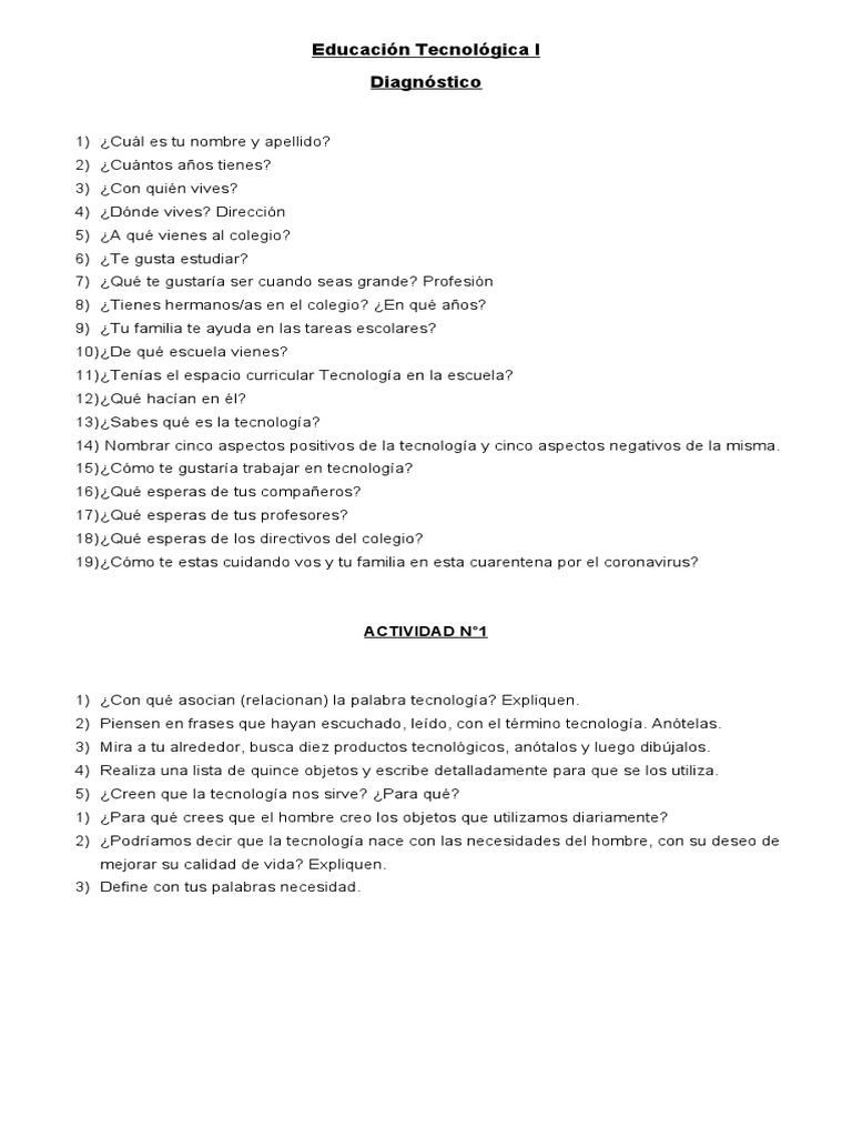 Educación Tecnológica I Parte 1 | PDF