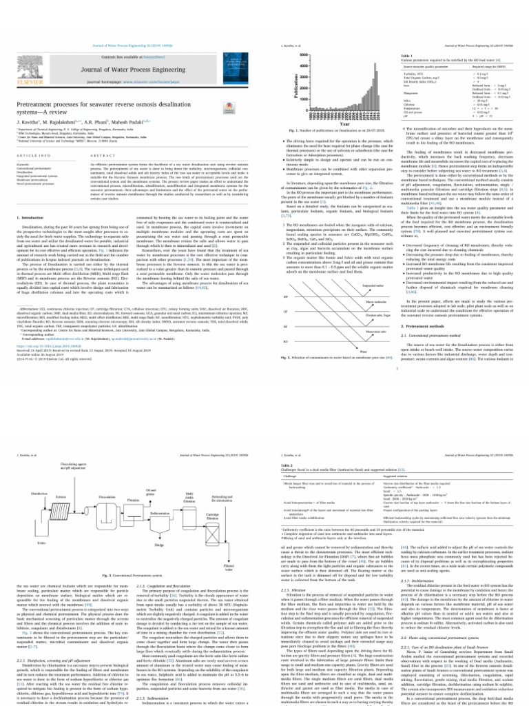 Pretreatment Processes For Seawater Reverse Osmosis Desalination Systems-A Review - Elsevier ...