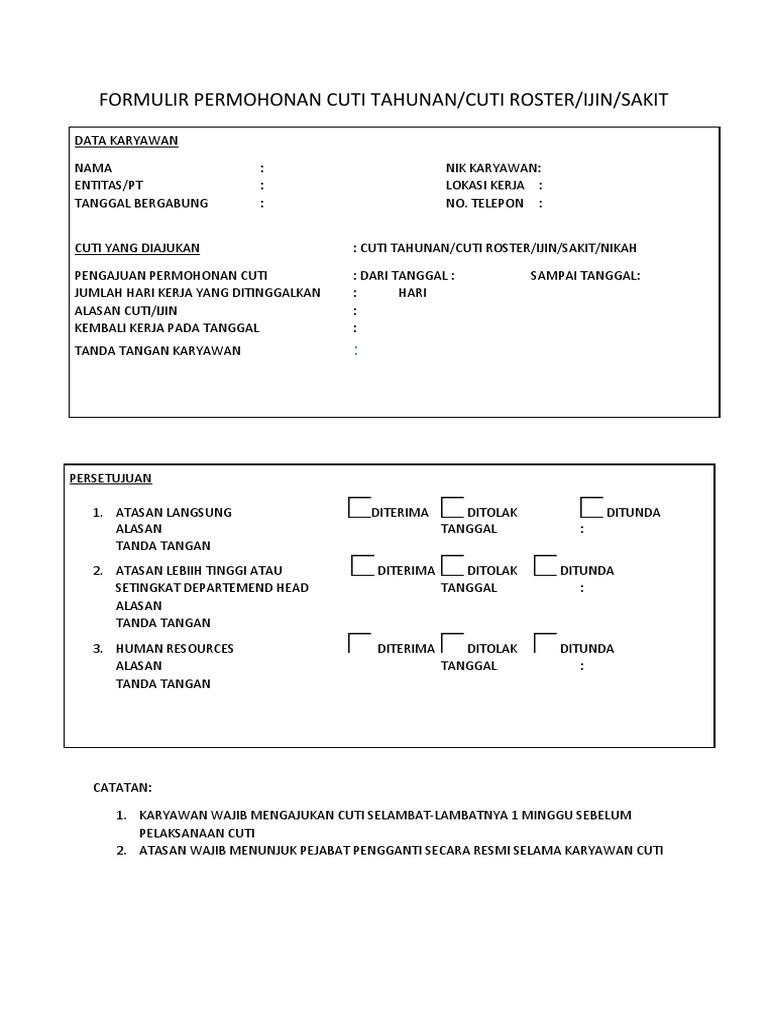 Formulir Permohonan Cuti Tahunan | PDF