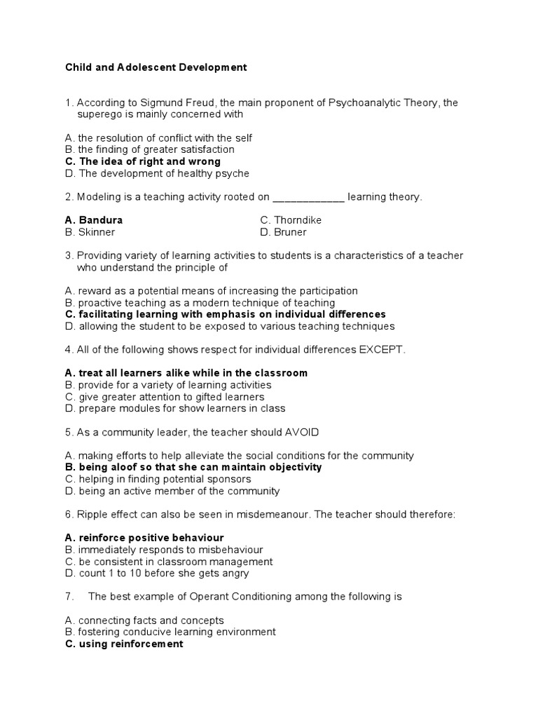 Child and Adolescent Development QUESTIONER | PDF | Id | Learning