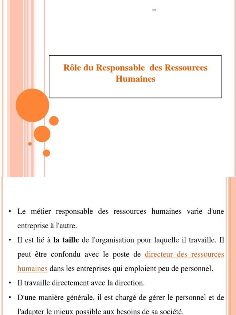 Rôle et Compétences du Responsable RH | PDF | Gestion des ressources ...