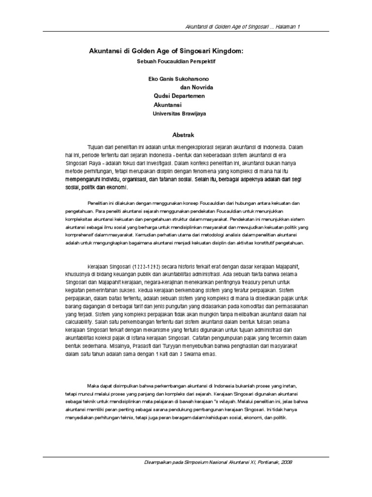 Accounting in The Golden Age of Singosari Kingsom - GNS - 2008 - SNA - En.id | PDF | Pengelolaan ...