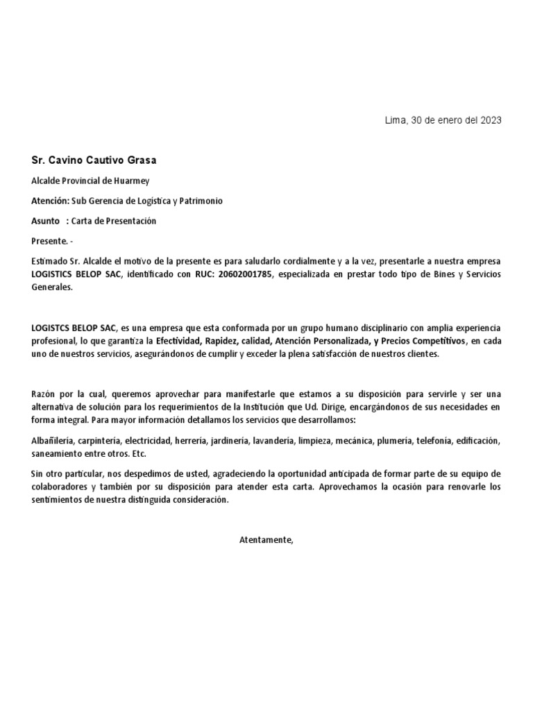 Presentación de LOGISTICS BELOP SAC | PDF
