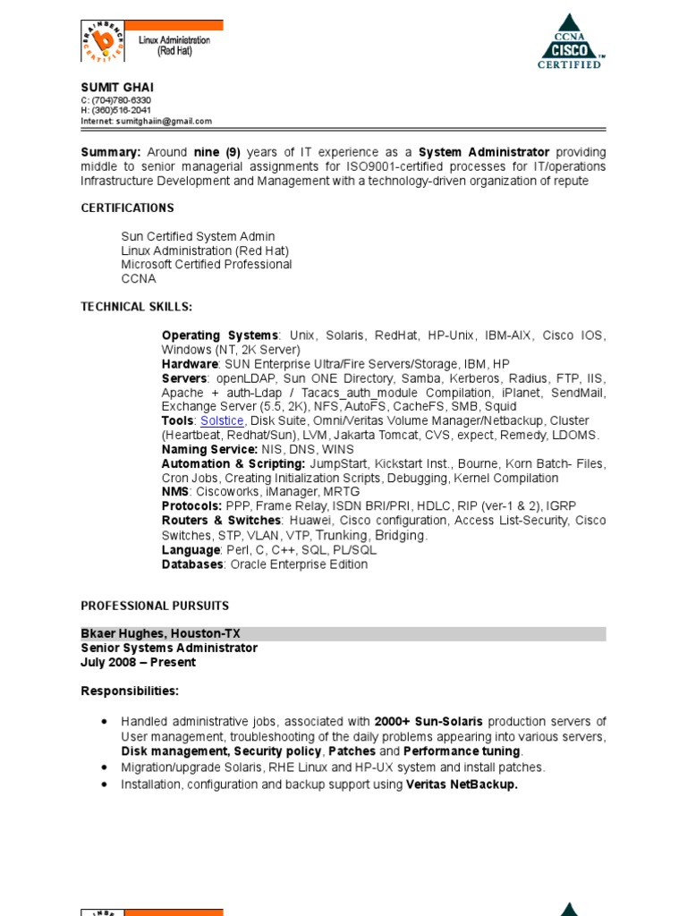 Systems Administrator - Sumit - US | PDF | Linux | Computer Network