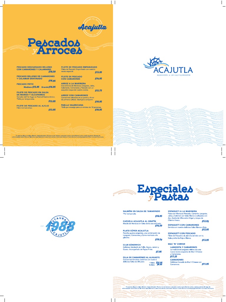 Menú Acajutla Vigente | PDF