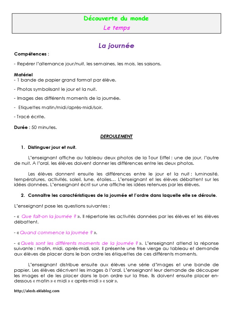 Se repérer dans la journée et la semaine | PDF