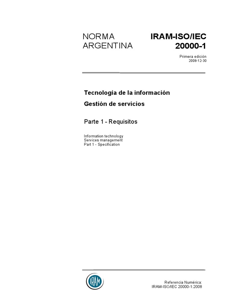 Normas Iso-Iec 20000 | PDF | Acuerdo de nivel de servicio | Organización internacional para la ...