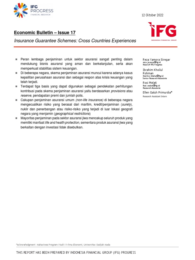 Insurance Guarantee Schemes: Cross Countries Experiences: Economic Bulletin - Issue 17 | PDF ...