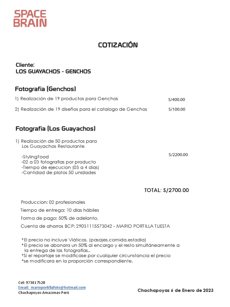 Cotizacion Gastronomica | PDF