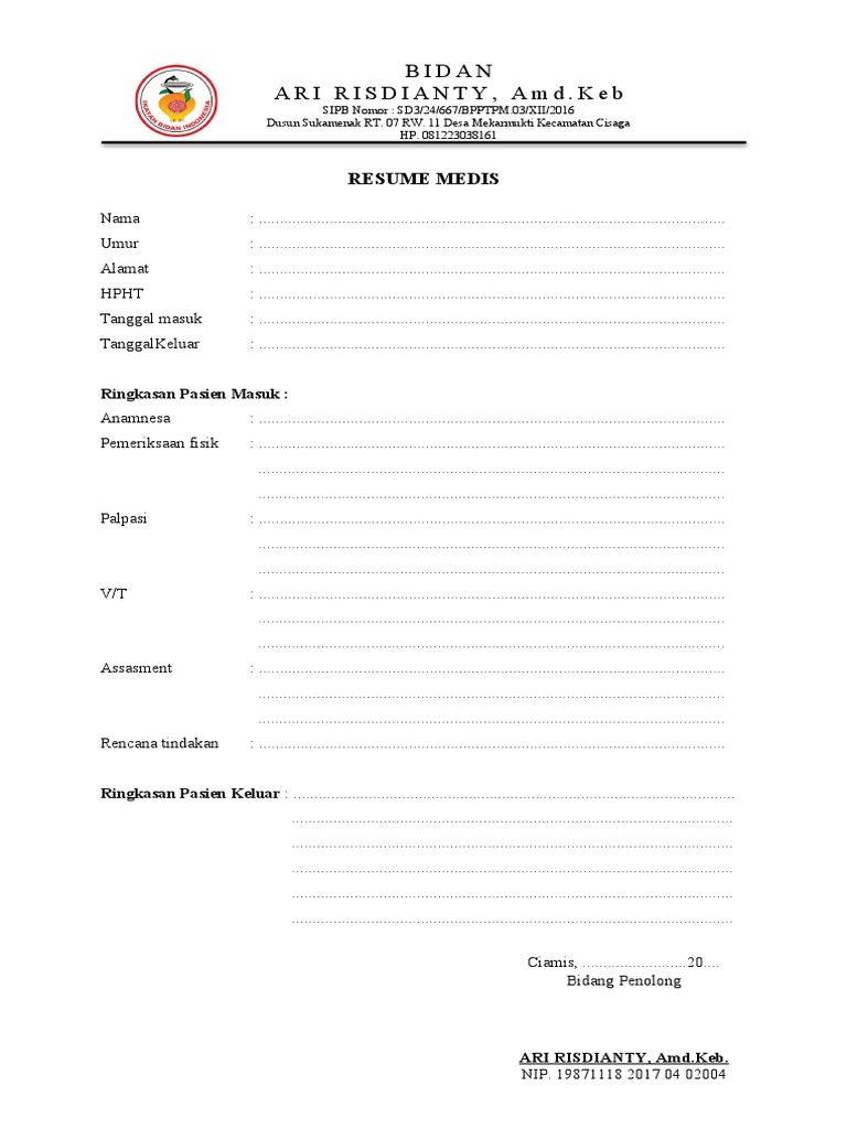 RESUME MEDIS BIDAN ARI | PDF