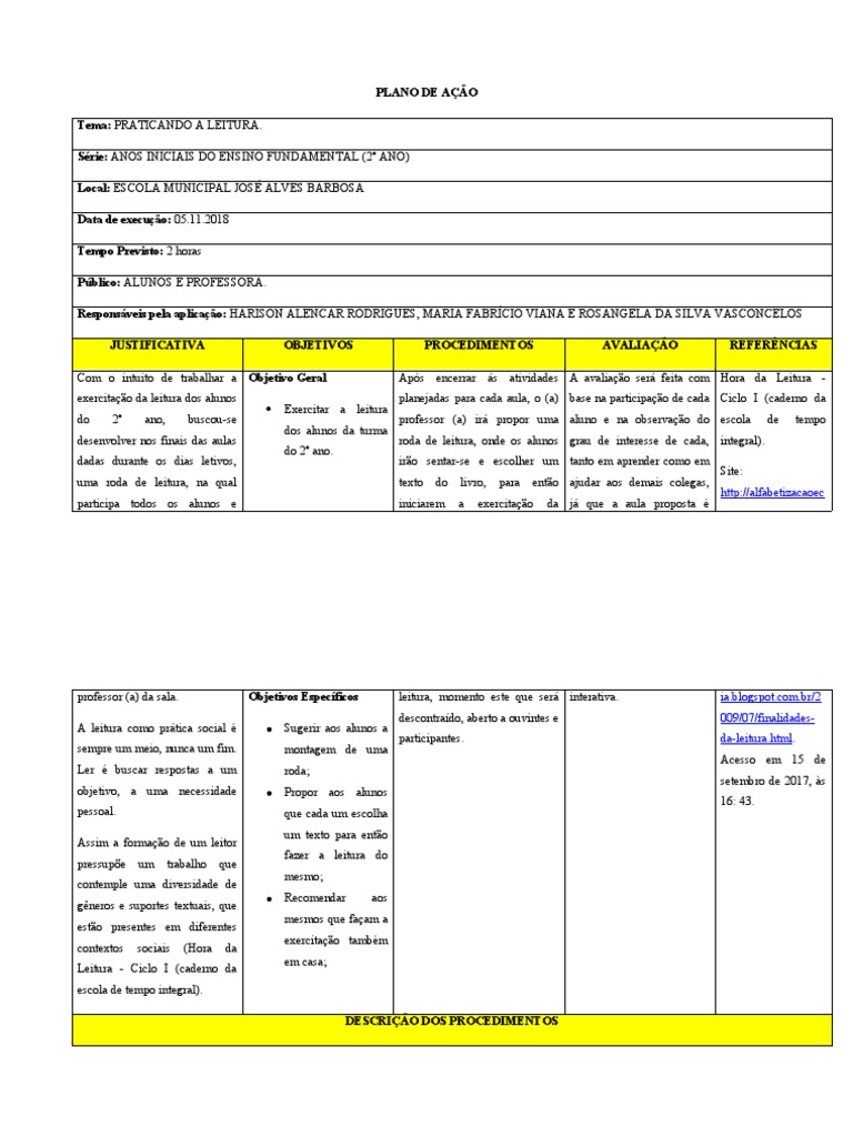 Plano de Ação Fael 2018 | PDF | Pedagogia | Tempo