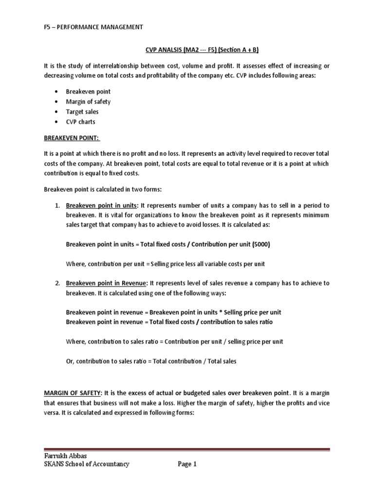 F5-CVP-1 Acca | PDF | Profit (Economics) | Marketing