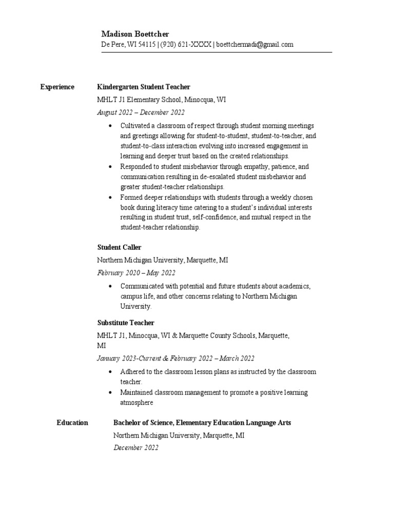 Scribd Version of Madison Boettcher Resume | PDF