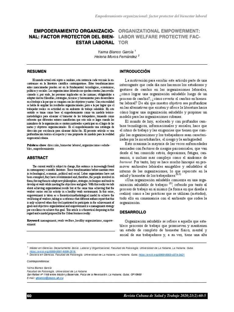 Empoderamiento Organizacio-Nal: Factor Protector Del Bien - Estar ...
