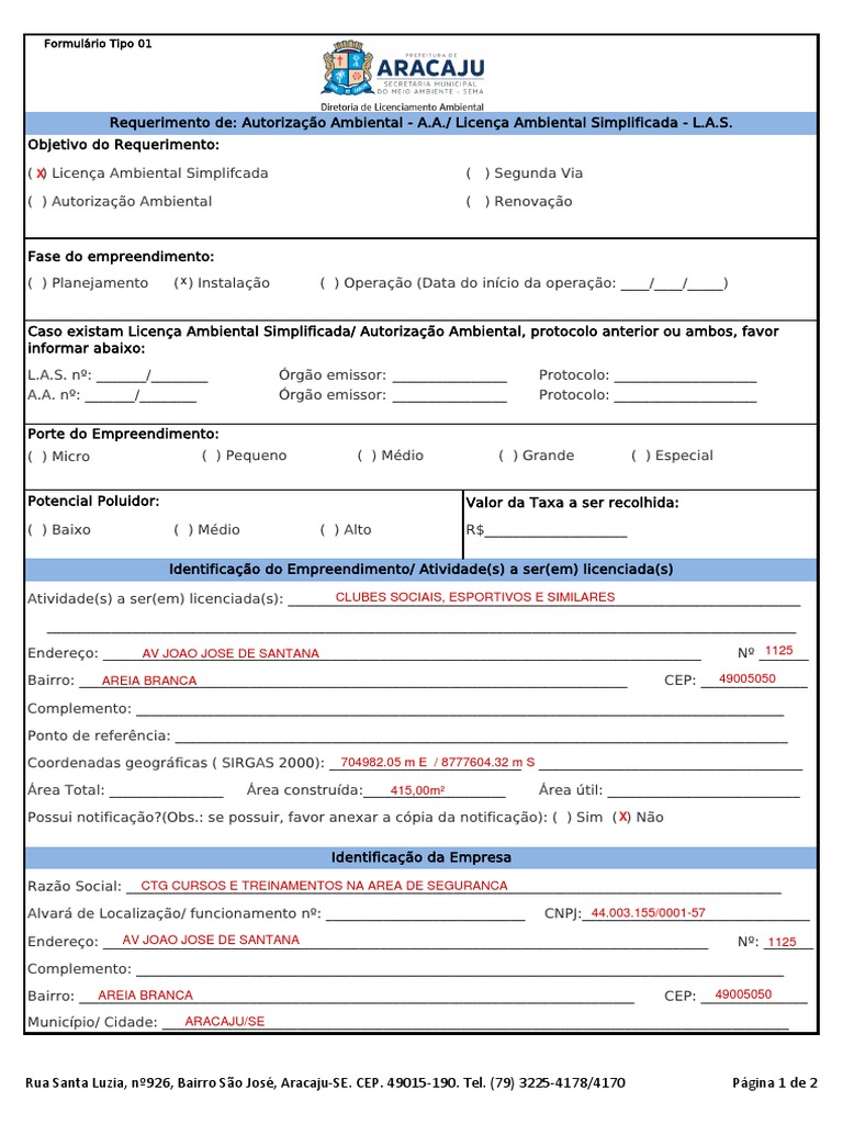 Formulário Tipo 01 - Requerimento - AA - LAS | PDF