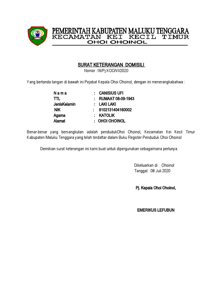 Surat Keterangan Domisili Sementara | PDF