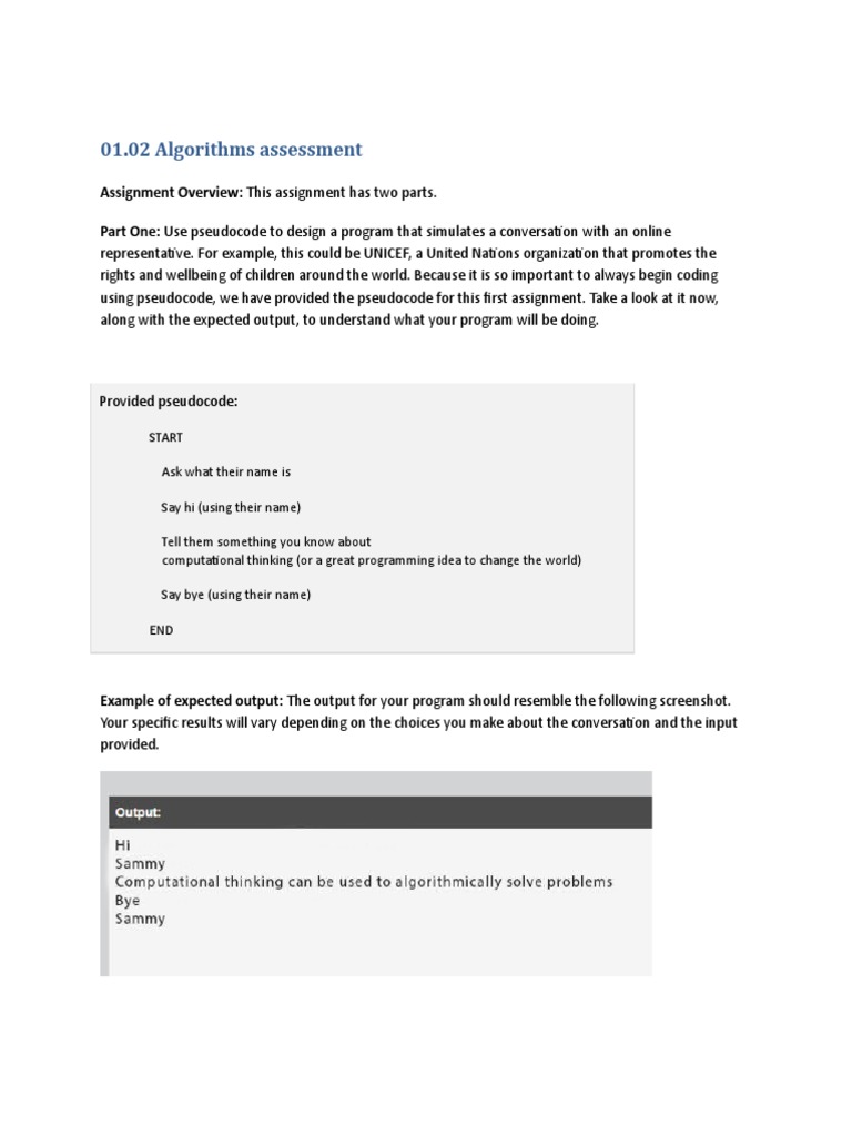 01 02 Algorithms Assessment | PDF | Algorithms | Computer Simulation