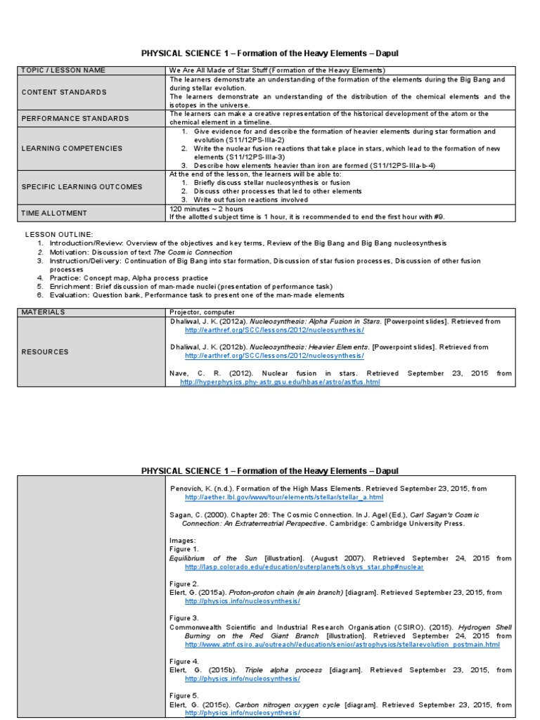 Lesson Plan Formation of Elements | PDF | Chemical Elements | Nuclear ...